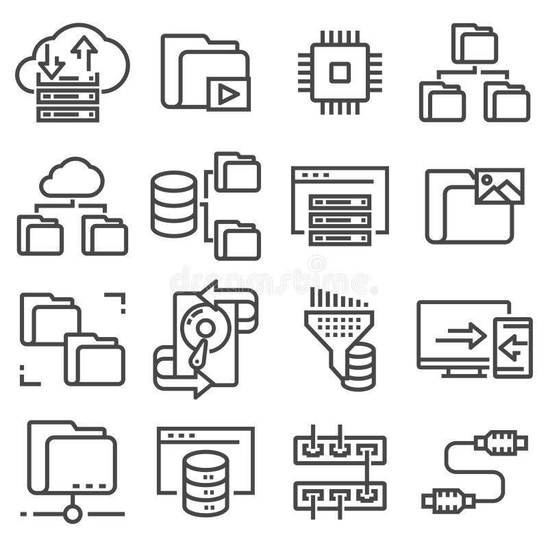 Set of Data Management Related Line Icons Stock Illustration ...