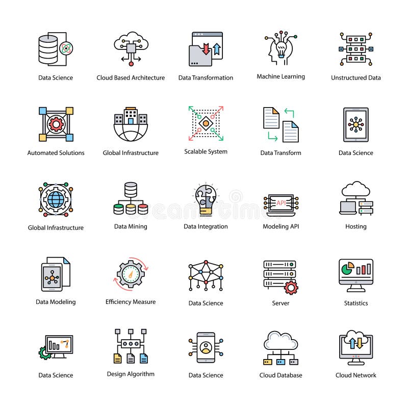 Big Data and Data Analytics Icons Stock Illustration - Illustration of ...
