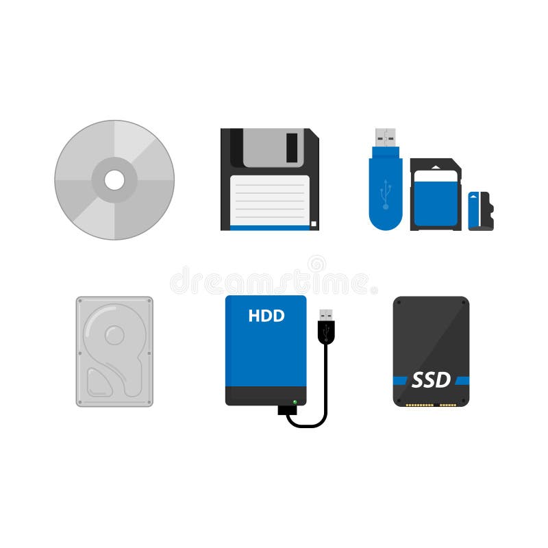 Storage Device Collection on White Background. Stock Vector ...