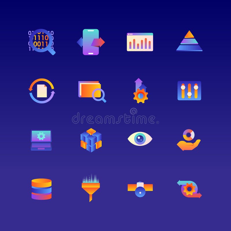 Set of Data. Vector Gradient Icons. Editable Color Stock Vector ...