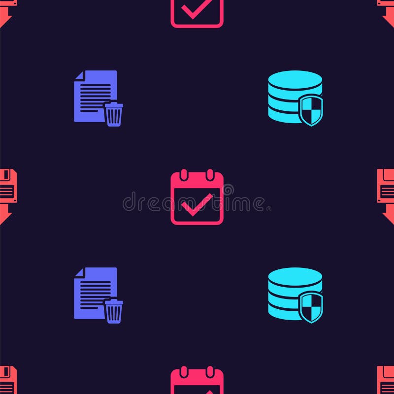 Set Database Protection, Delete File Document, Calendar with Check Mark and Floppy Disk Backup ...