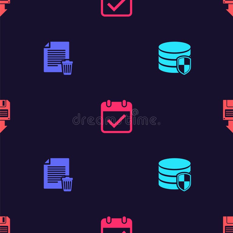 Set Database Protection Delete File Document Calendar With Check Mark