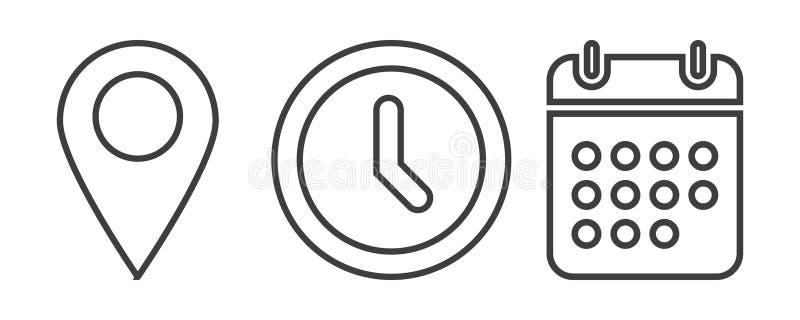Set of Date Place and Time Icons Stock Vector - Illustration of ...