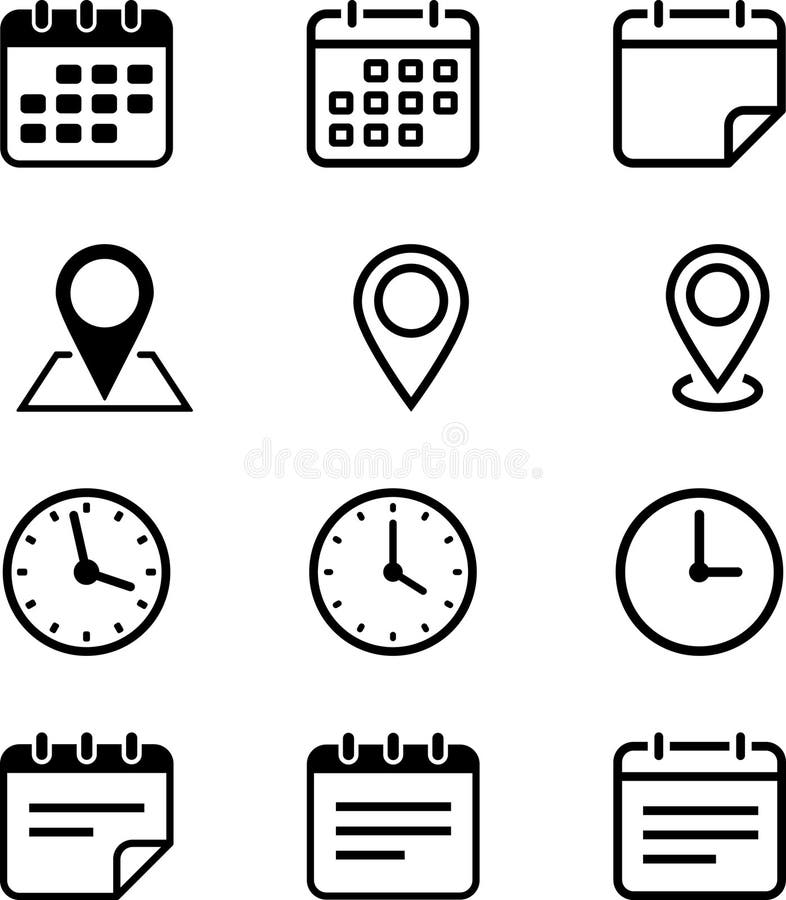 Date Time Location Icons Stock Illustrations – 567 Date Time Location ...