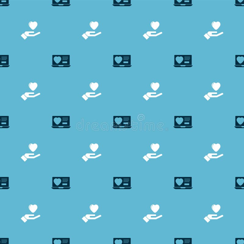 Set Dating App Online and Heart Hand on Seamless Pattern. Vector Stock ...