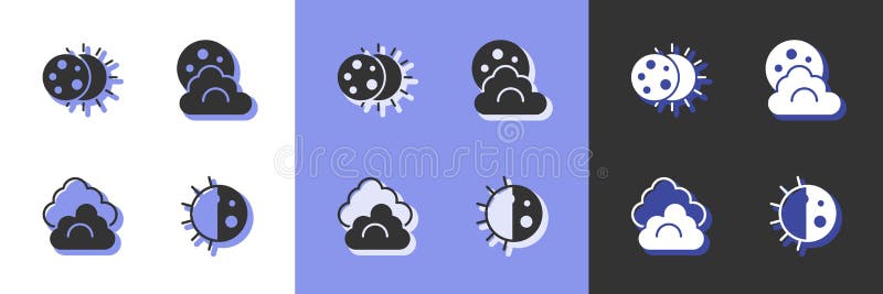 Set Day Night Cycle, Eclipse of the Sun, Cloud and with Moon Icon ...