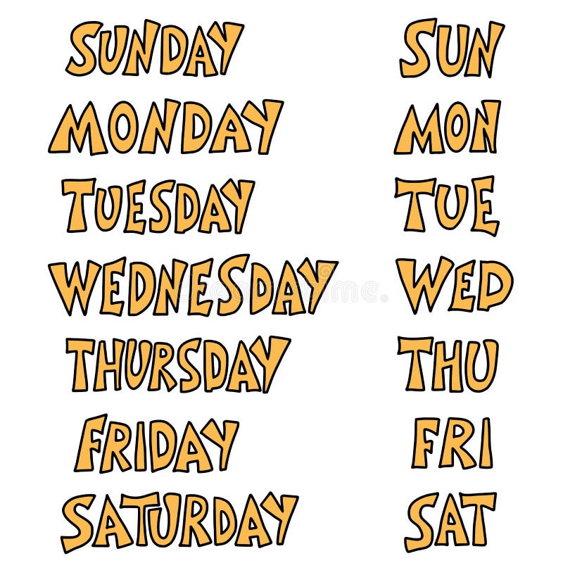 Set of Days of the Week. Vector Lettering Stock Vector - Illustration ...