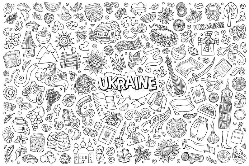 Set De Desene Animate Doodle, Obiecte și Simboluri Din Ucraina Stock ...