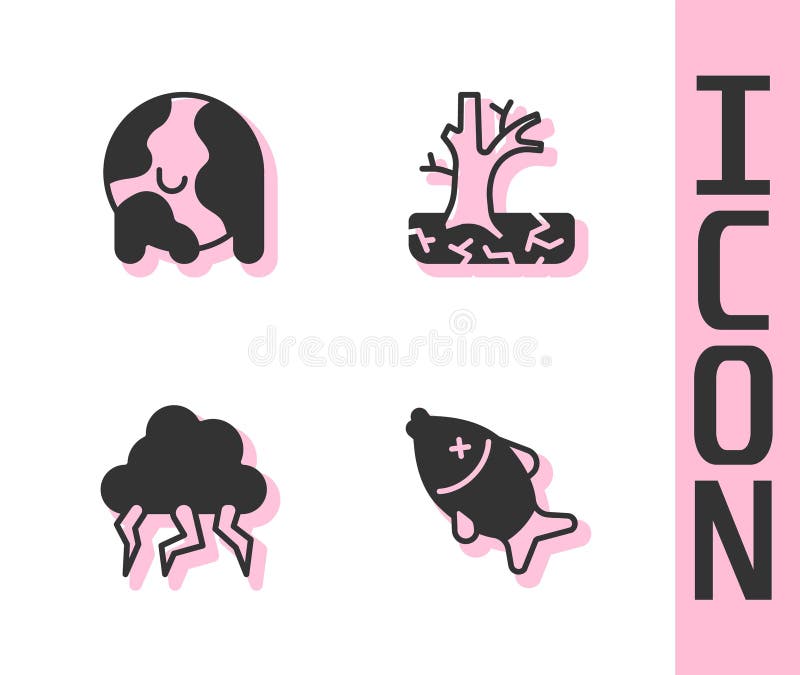 Set Dead Fish, Global Warming, Storm and Withered Tree Icon. Vector ...
