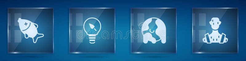 Set Dead Fish, Light Bulb with Leaf, Global Warming and High Human Body ...