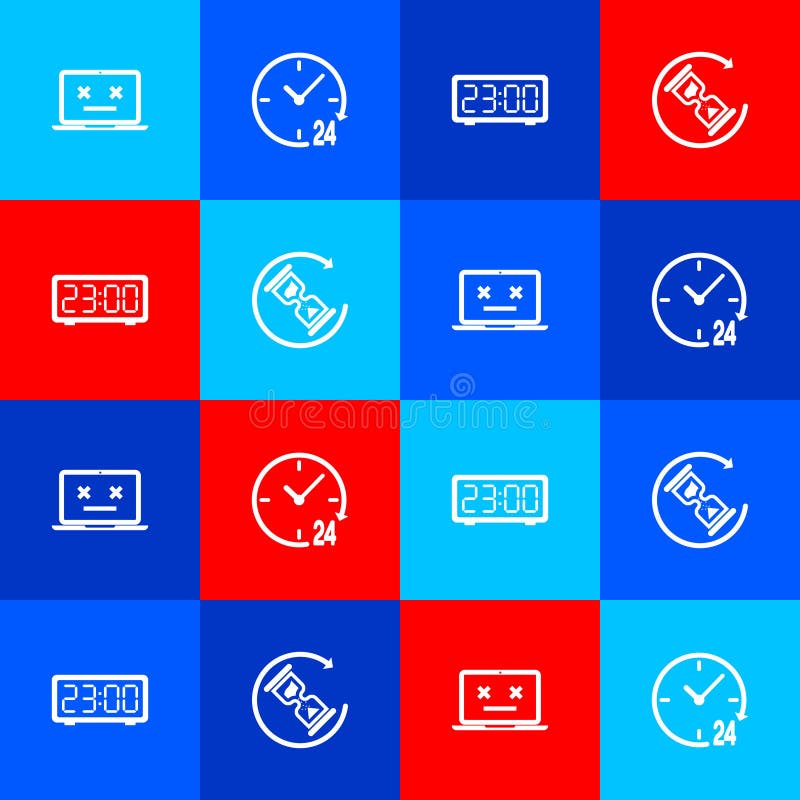 Set Dead Laptop, Clock 24 Hours, Digital Alarm Clock and Waiting Icon ...