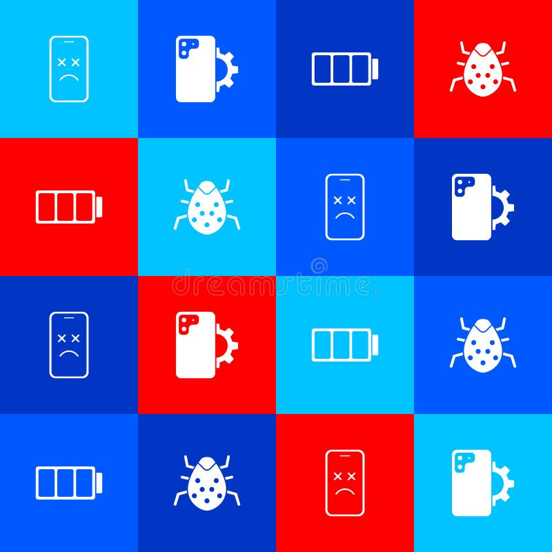 Set Dead Mobile, Phone Repair Service, Battery and System Bug Icon ...