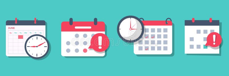 Set of Deadline Calendar with Clock and Attention Icon Stock Vector ...