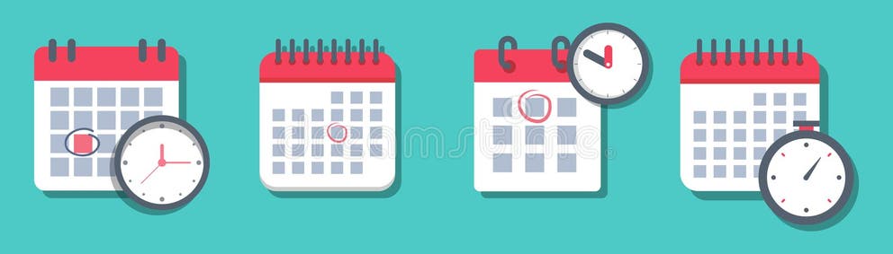 Set of Deadline Calendar with Clock in a Flat Design Stock Vector ...