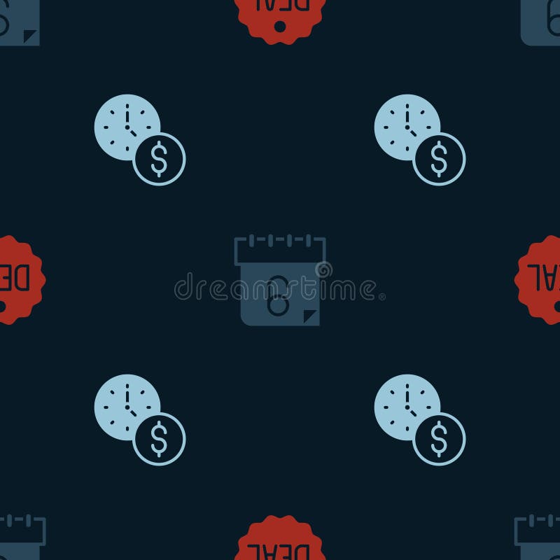 Set Deal, Calendar and Time is Money on Seamless Pattern. Vector Stock ...