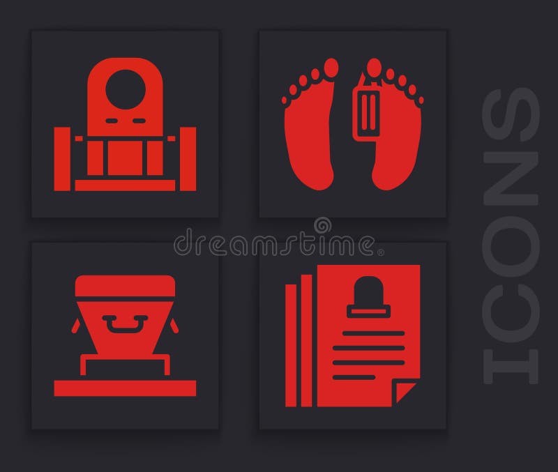 Set Death Certificate, Grave with Tombstone, Dead Body and Coffin Icon ...