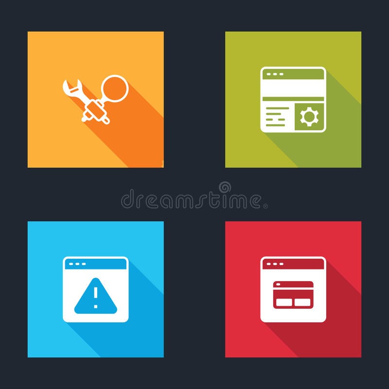 Set Debugging, , Browser with Exclamation Mark and Search Engine Icon ... Set Debugging, , Browser with Exclamation Mark and Search Engine Icon ...