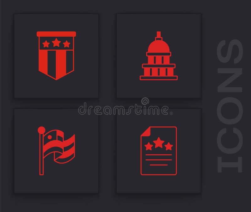 Set Declaration of Independence, American Flag, White House and Icon ...