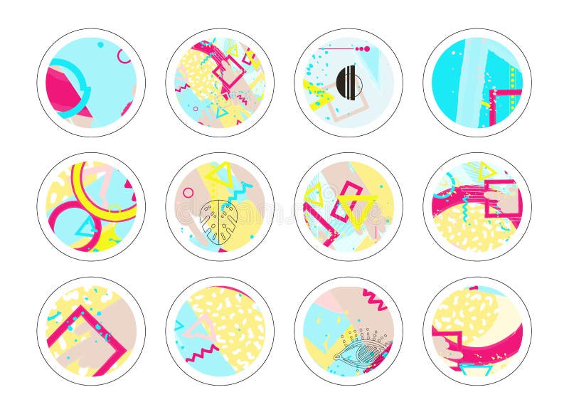 Set of Decor Elements and Stickers with Geometric Textures Stock Vector ...