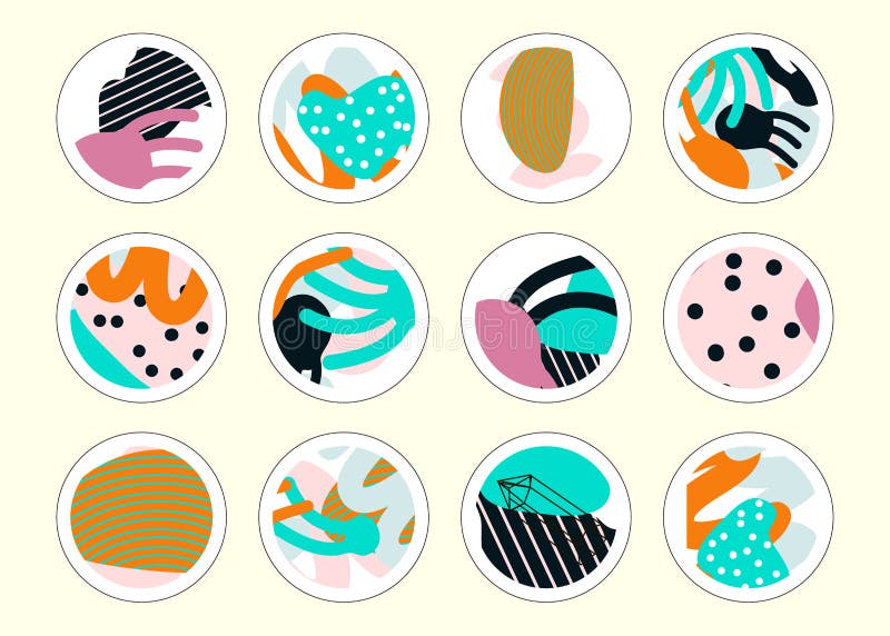 Set of Decor Elements and Stickers with Hand Drawn Textures Stock ...