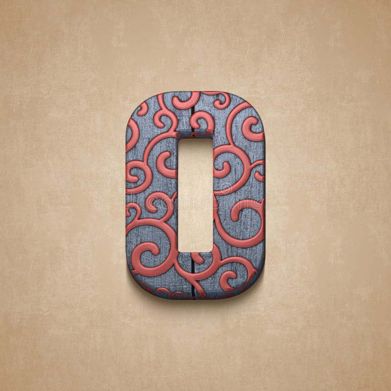 Set of Decorated Wooden Numbers, 3d Rendering, Zero Stock Illustration ...