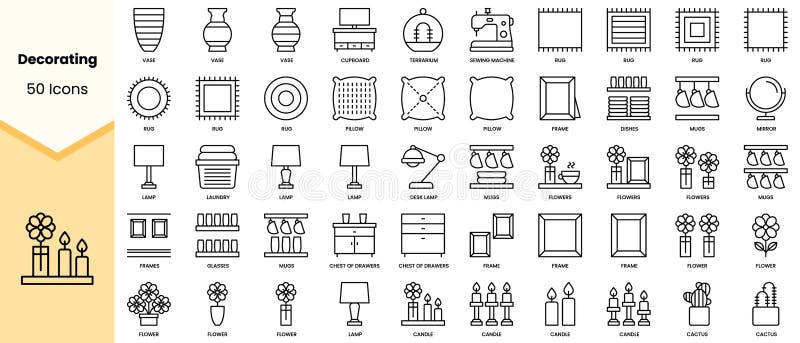 Set of Decorating Icons. Simple Line Art Style Icons Pack Stock Vector ...