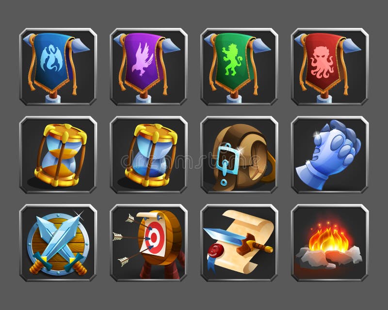 Set of Decoration Icons for Games. Stock Vector - Illustration of ...