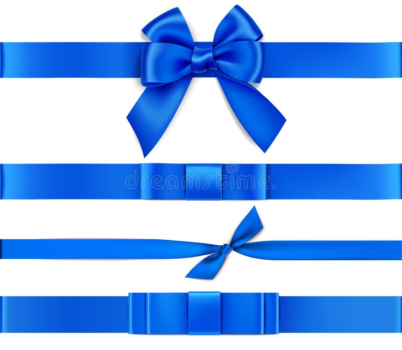 Set of Decorative Blue Bows with Horizontal Ribbons Isolated on White ...