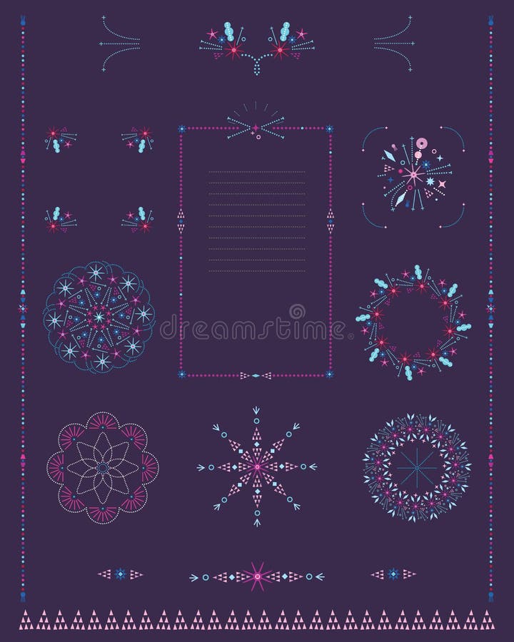 Set of Decorative Borders, Frames, Rosettes of Thin Microscopic ...