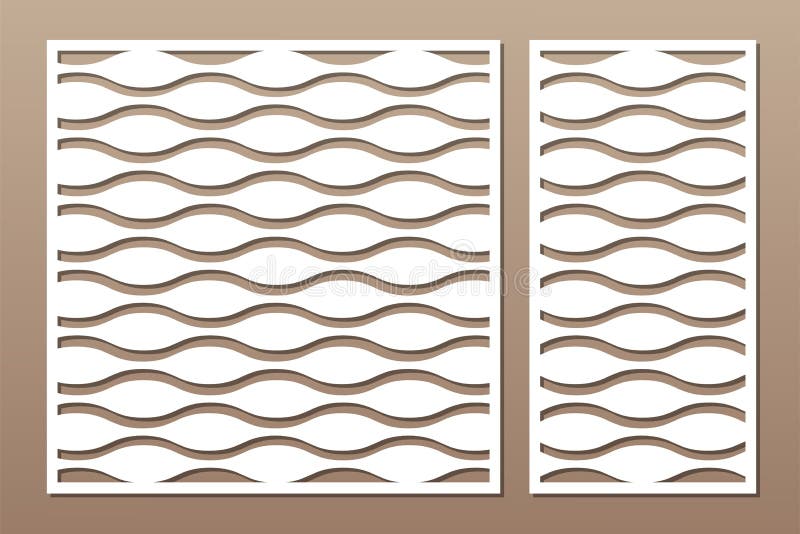 Set Decorative Card for Cutting. Line Wave Pattern. Laser Cut. Ratio 1: ...
