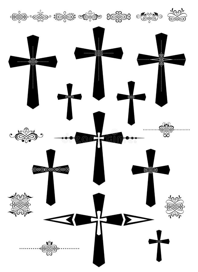 Set of Decorative Catholic Cross and Design Elements Stock Vector ...