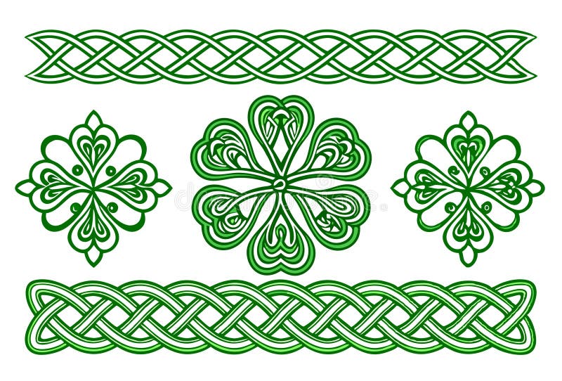 A Set of Decorative Celtic-style Border Elements for Framing Designs, Featuring Interwoven Lines ...