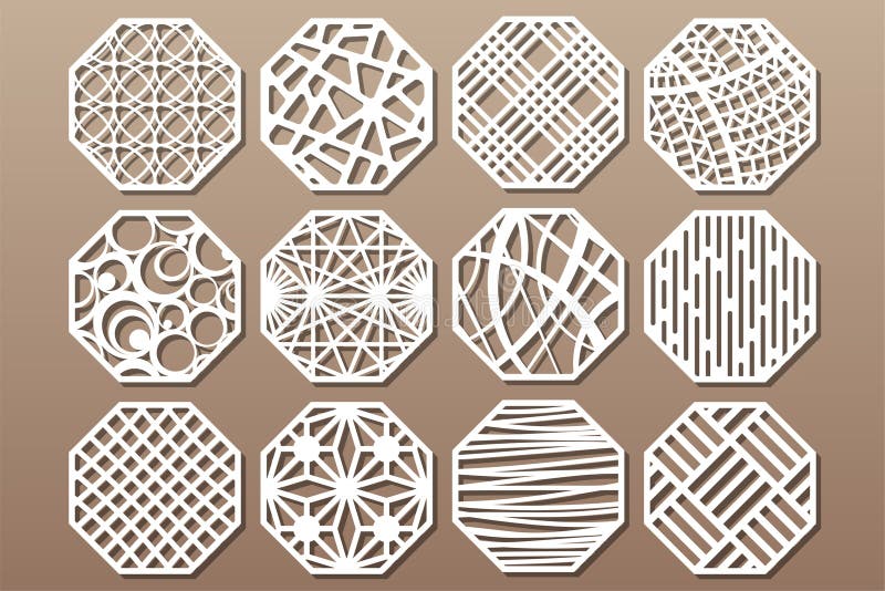 Set Decorative Circle Card for Cutting. Round Abstract Geometric Linear ...