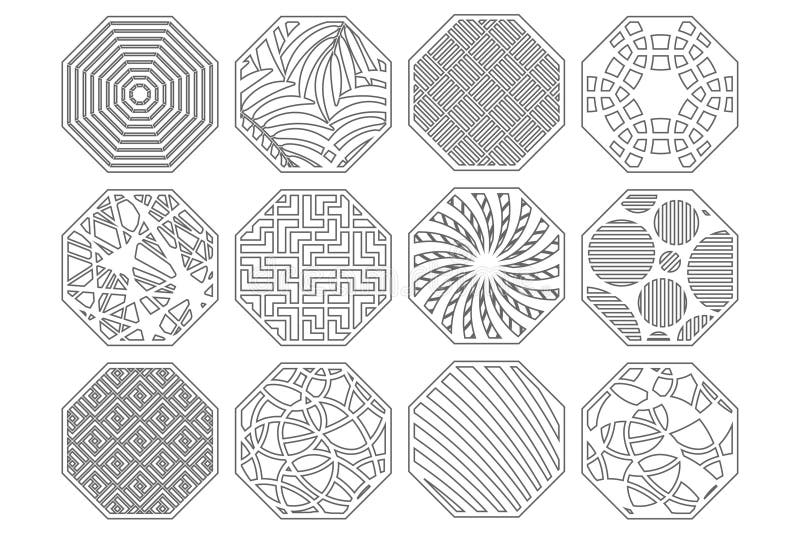 Set Decorative Circle Card for Cutting. Round Abstract Geometric Linear ...