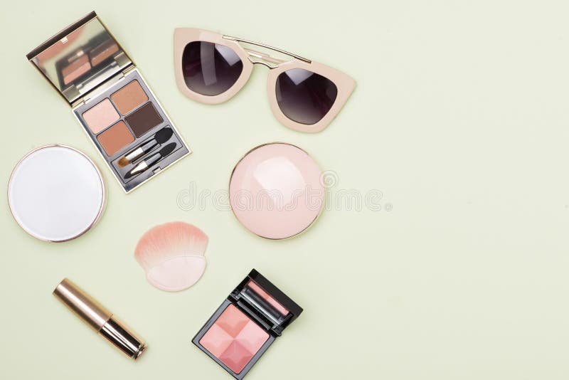 Set of Decorative Cosmetic Products on Color Background Stock Image ...