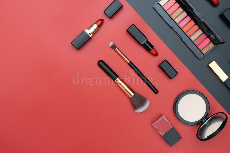 Set Decorative Cosmetics on Black and Red Stock Photo - Image of ...