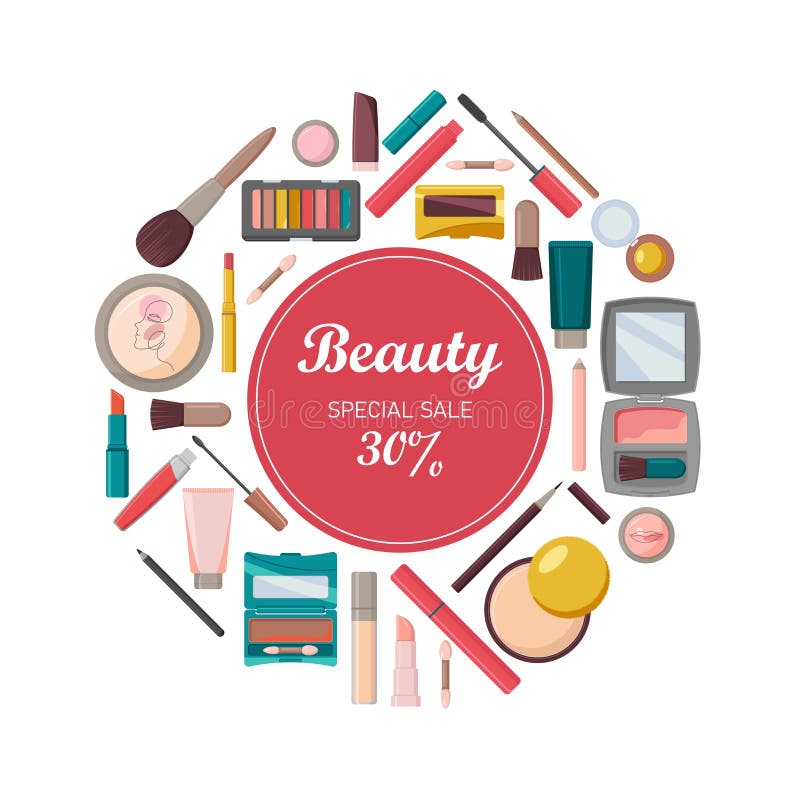 A Set of Decorative Cosmetics in the Form of a Circle Stock Vector ...