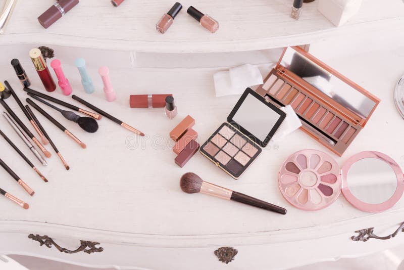 Set of Decorative Cosmetics on Table. Stock Photo - Image of lipstick ...