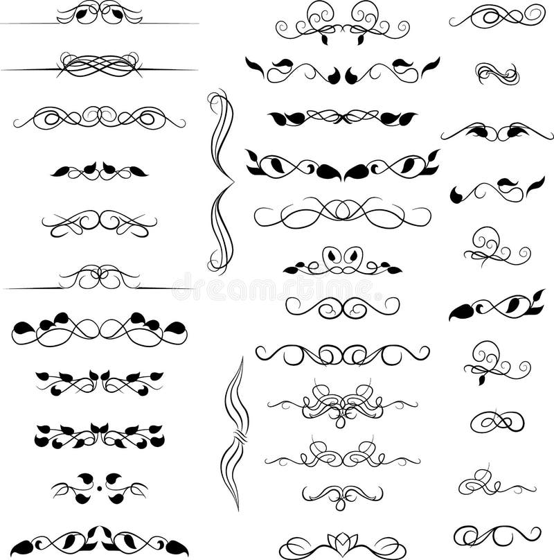Set Decorative Design Elements, Calligraphic Flourishes Page Decor ...
