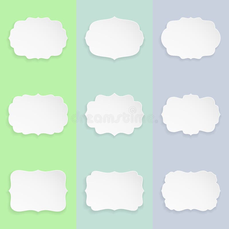 Set of 9 Decorative Elegant Paper Shape Labels with Shadow. Modern ...