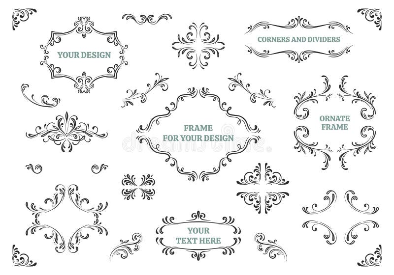 Set of Decorative Elements for Design. Hand Drawn Ornate Frames ...