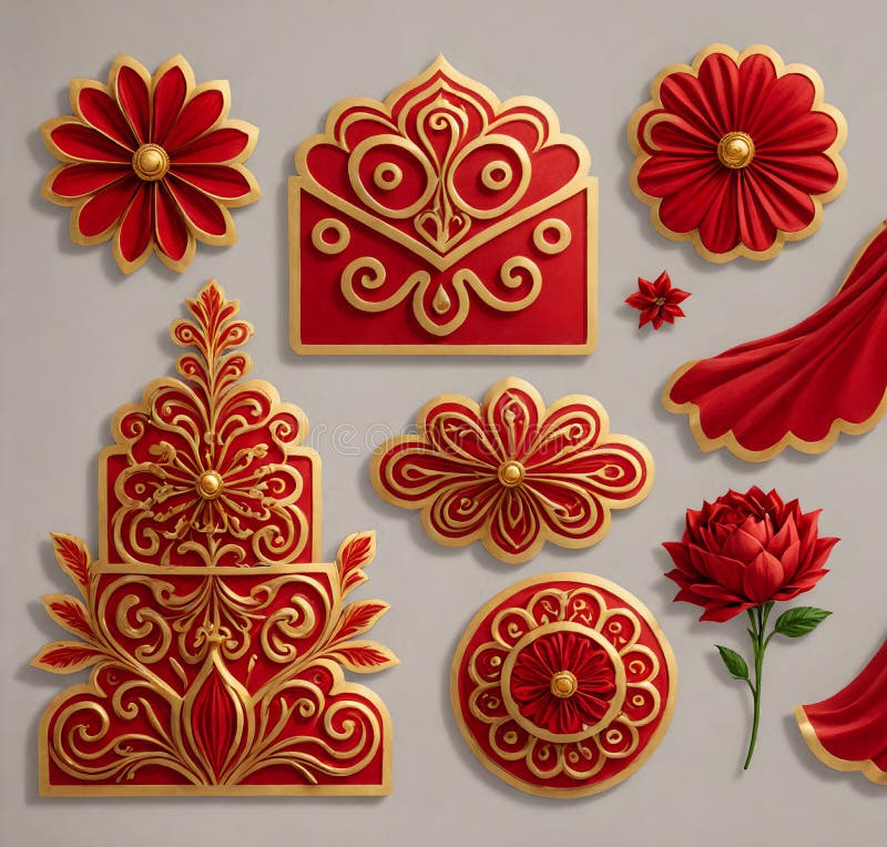 Set of Decorative Elements for Indian Wedding Invitations, Poster ...