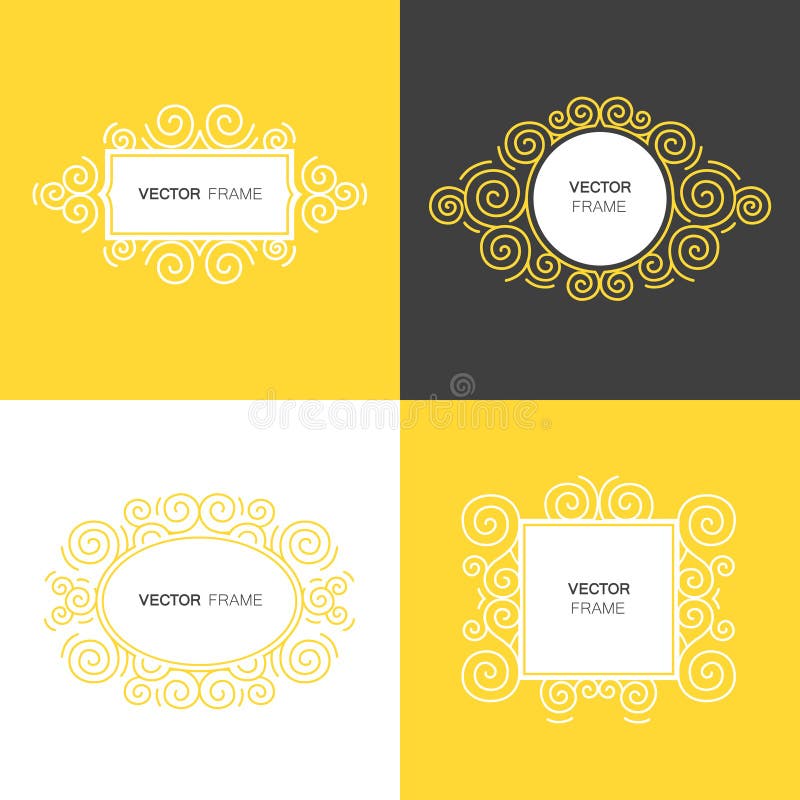 Set of Decorative Frame with Copy Space for Text Made in Modern Line ...