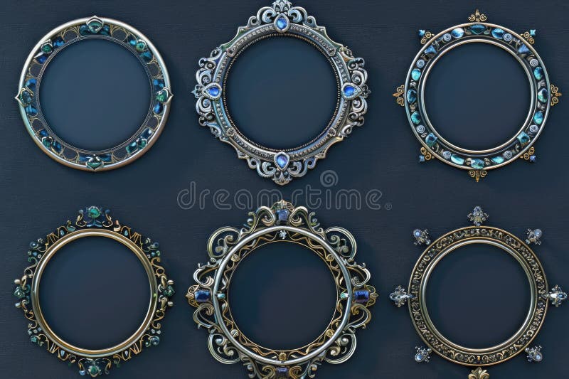 Set of Decorative Frames with Blue Gemstones, Ideal for Framing Artwork ...