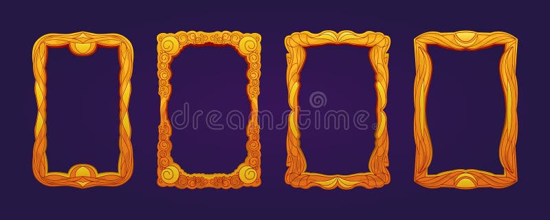 Set of Decorative Frames, Golden with Engraving or Carved Wooden ...