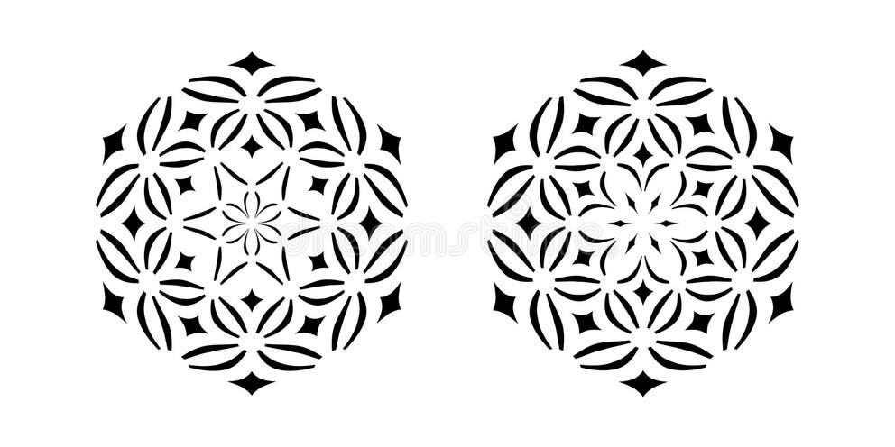 Set of Decorative Geometric Radial Patterns in Hexagon Shape Stock ...