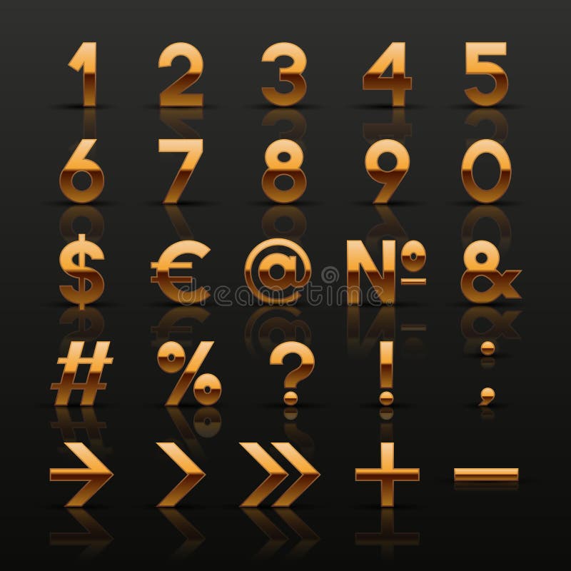 Set of Decorative Golden Numbers and Symbols Stock Vector ...