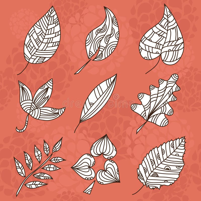 Set of 9 decorative leaves stock vector. Illustration of ecology - 33334090
