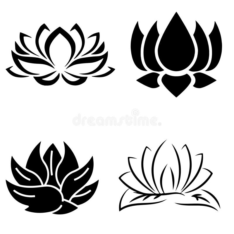Set of Decorative Lotus Flower Vector Illustrations with Natural Floral ...