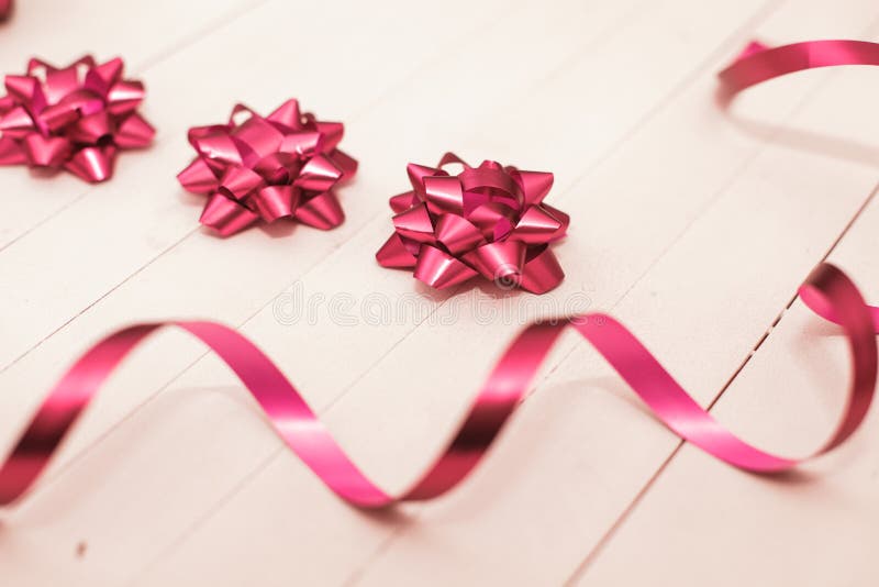 Set of Decorative Magenta Bow Stock Photo - Image of package, card ...